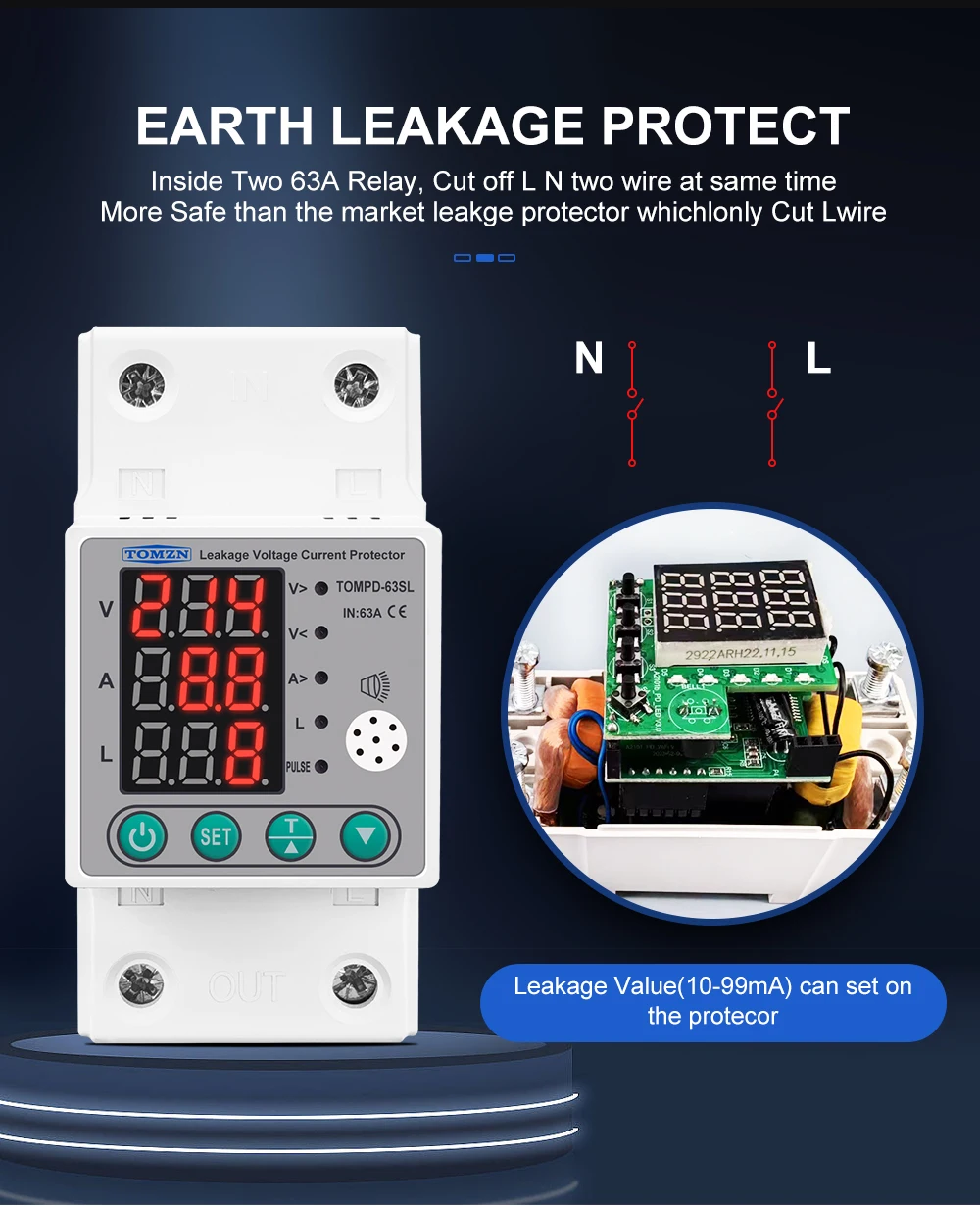 Din Rail 63A Protection Relay for Over/Under Voltage & Surge Protection ...