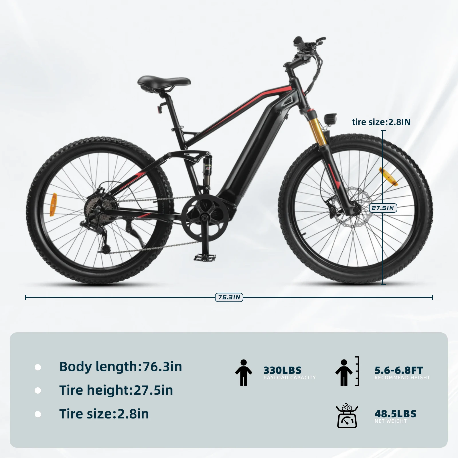 27.5x2.8inch Full Suspension Ebike Alloy Aluminum Frame Electric Dirt ...