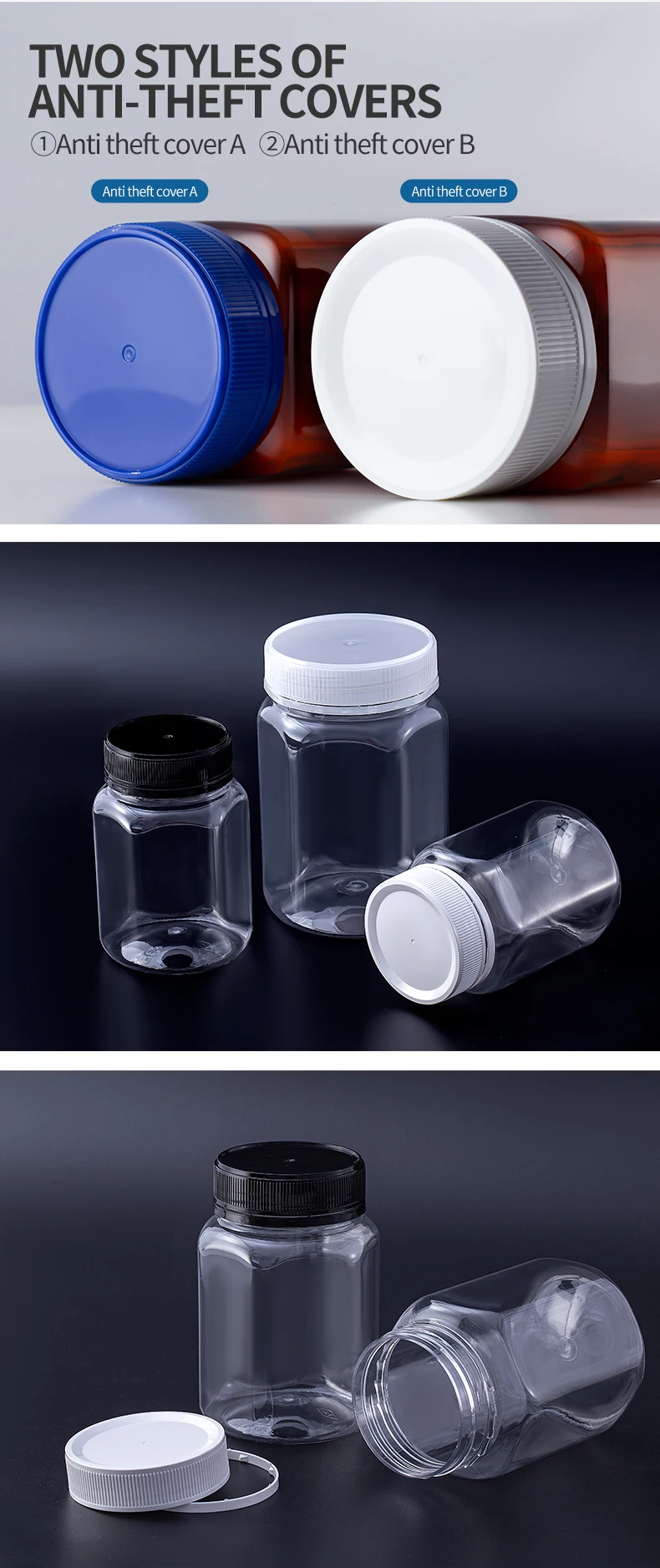 Transparent Hexagon Plastic Jars 500g 1000g Tamper-Proof Empty PP ...