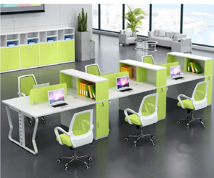 Simple Office Desk and Chair 4 People Steel Wood Staff Table with ...