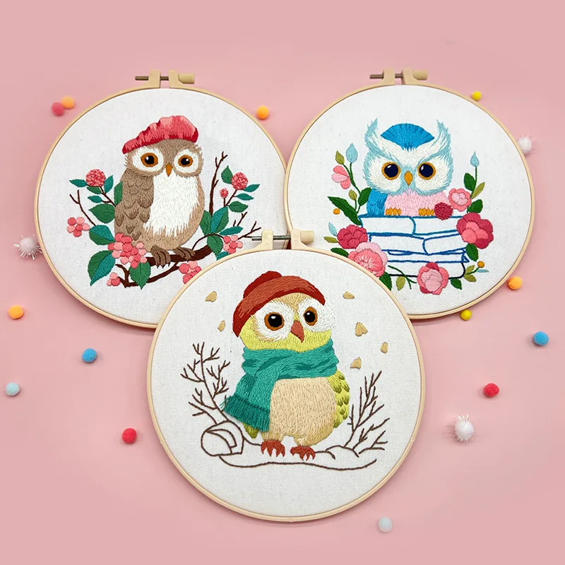 Spring Owl Embroidery Kits For Adults,Stamped Cross Stitch Kits For ...