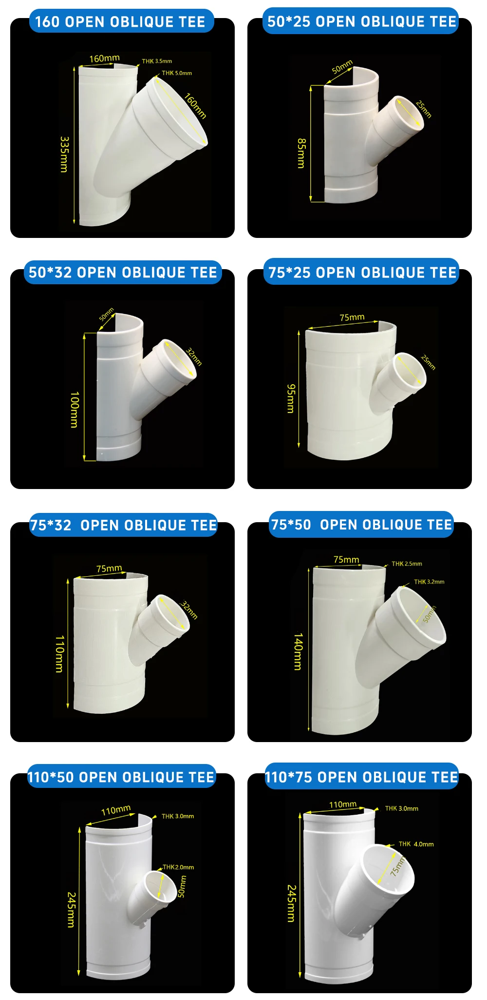 Upvc Pvc Pipe Fittings Tee 75 110 160 Open Oblique Tee Water Pipe ...