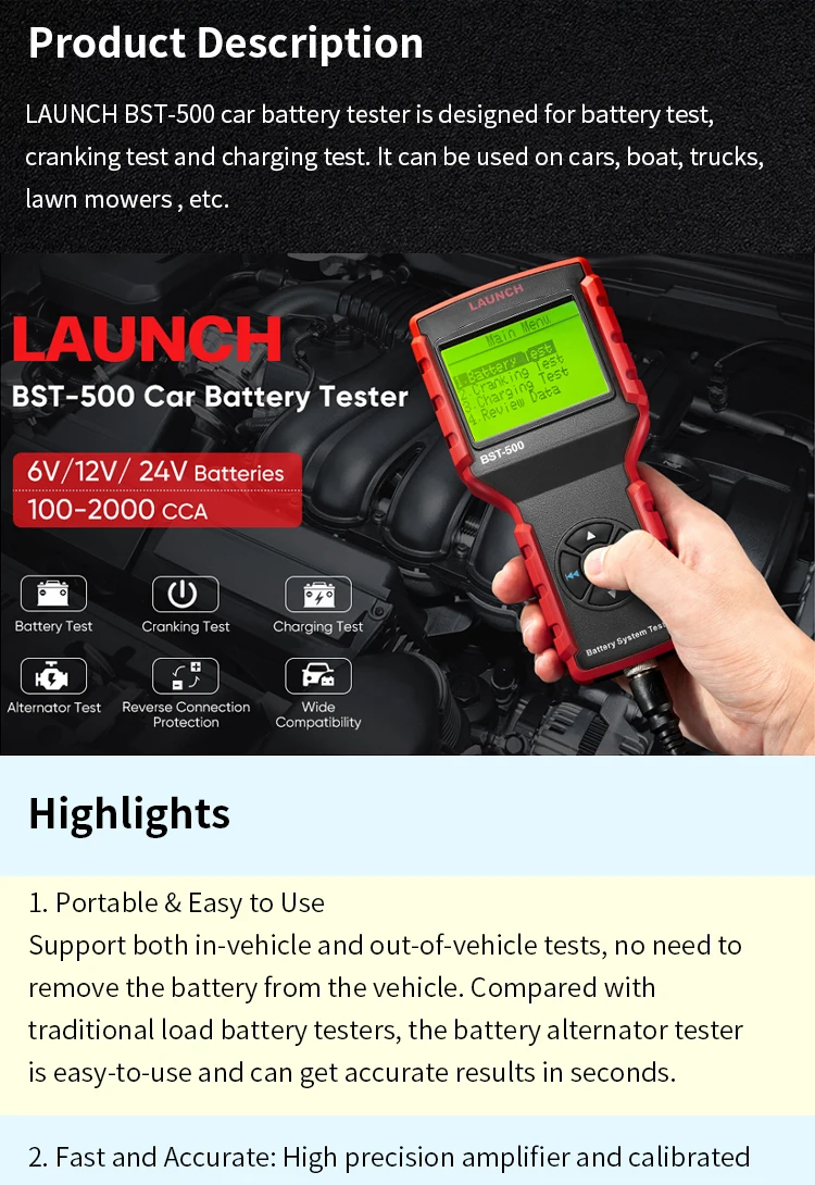 Professional Launch Bst-500 Bst500 Cranking And Charging System Test 6v ...