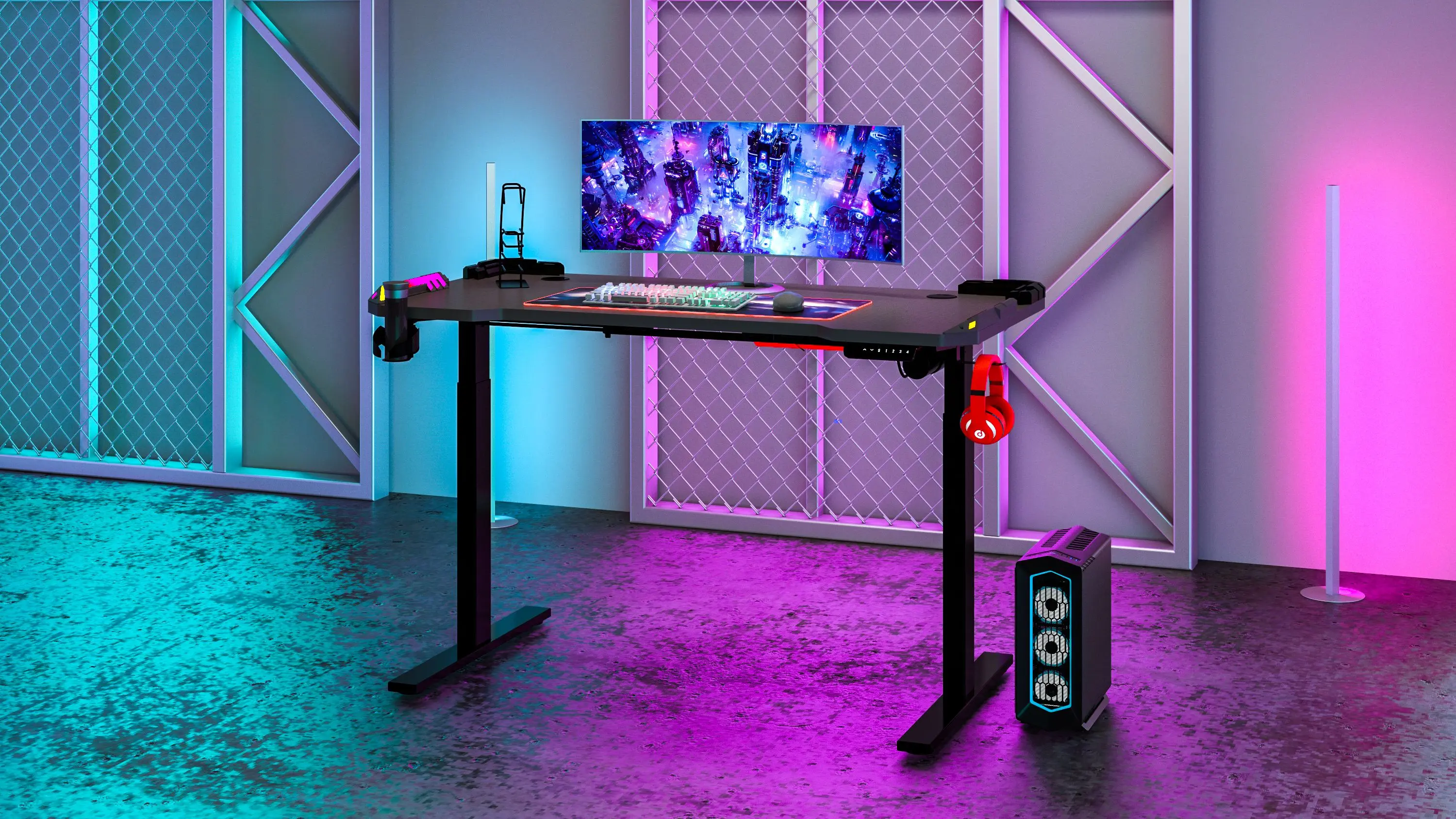 High Quality RGB Standing Gaming Desk Bedroom PC Gamer Computer Table ...