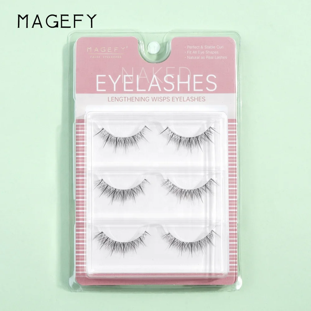 Magefy 3d Faux Mink Invisible Band Eyelashes 3 Pairs Private Label Soft
