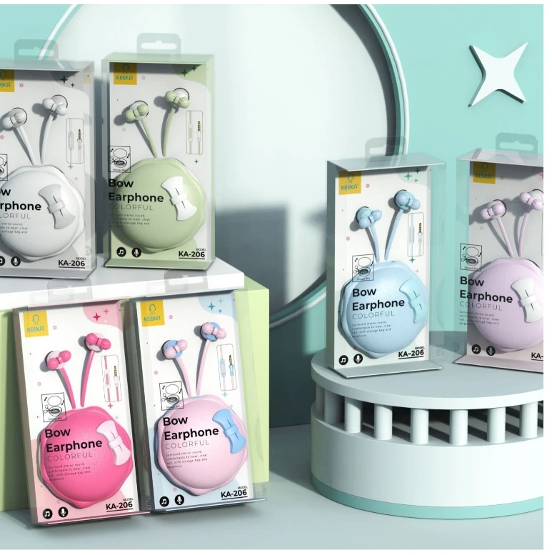 Cartoon Cute Kids Earbuds With Butterfly Knot Storage Bag For Kids And ...