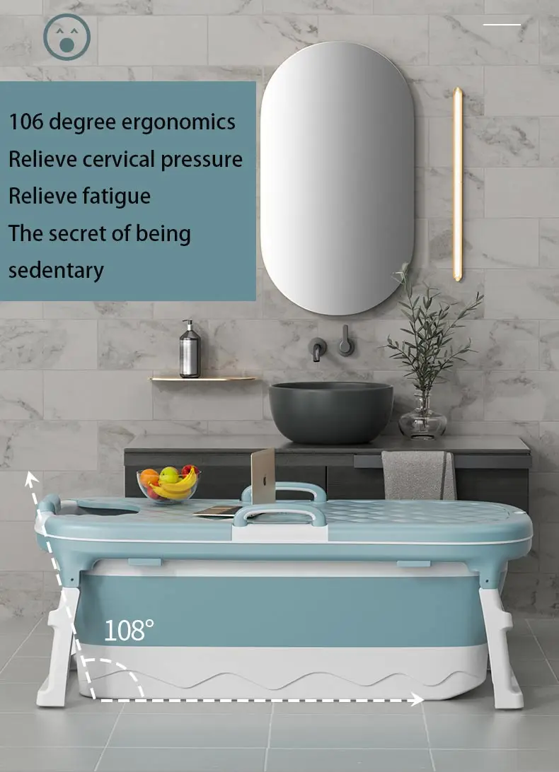 Portable Folding Bathtub - Large Bath Tub with Massage