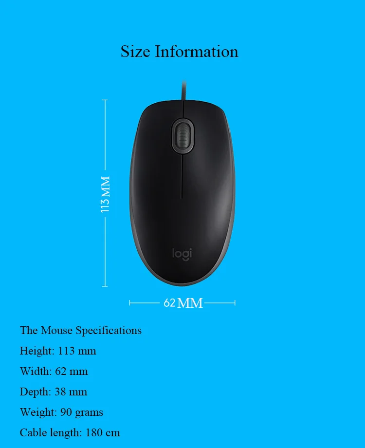 Logitech M100 Wired Mouse - Symmetrical White Design for Big Hands, USB ...