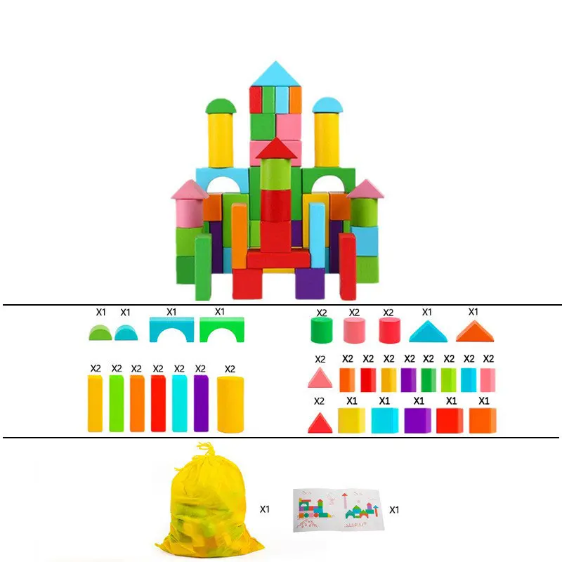 Wooden Building Blocks Set - 100 Blocks for Educational Fun