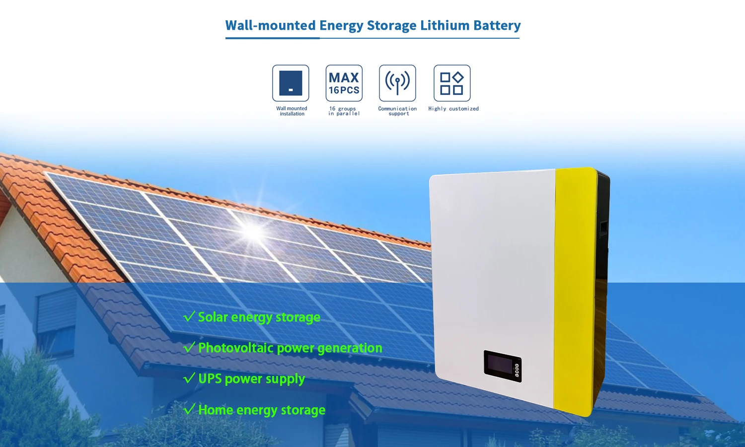 Wall Mounted Energy Storage Solar Powered Home Back Up Ithium Ion ...