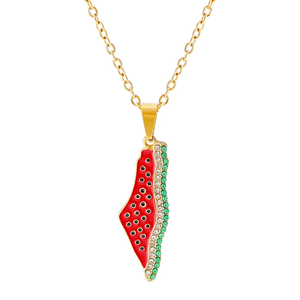 2024 Free Palestine Watermelon Map Pendant Chain Necklace Palestine ...