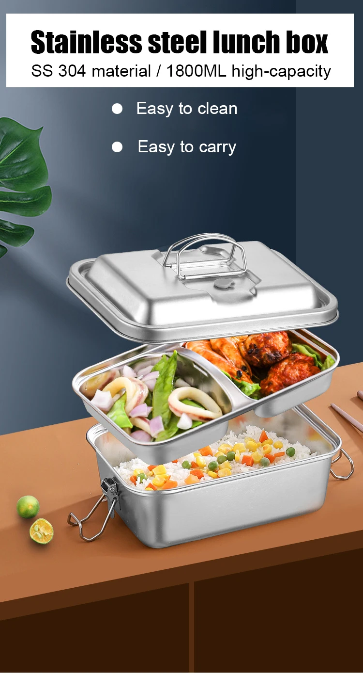 Japanese Square Stainless Steel Bento Box Portable Insulated Potluck ...