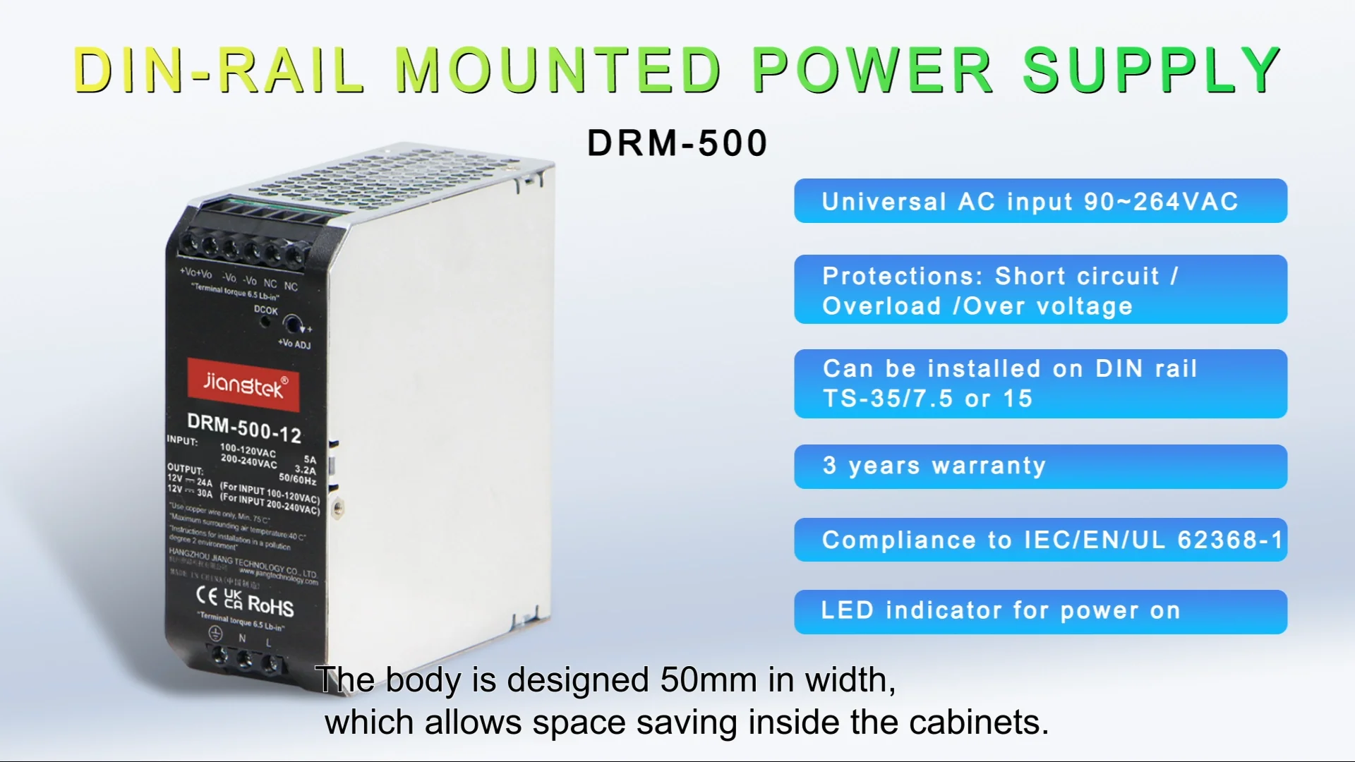 Jiangtek Drm-500-12 Ac Dc 500w 12v Din Rail Power Supply - Buy Din Rail ...