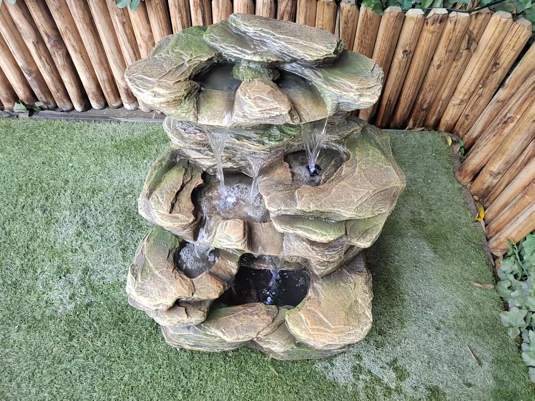 4 Tier Polyresin Rock Stone Water Fountain Cascading Water Flow Water ...