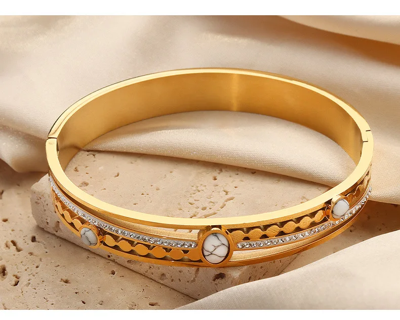 Carline Vintage Bangle Stainless Steel For Women Turquoise Stone ...