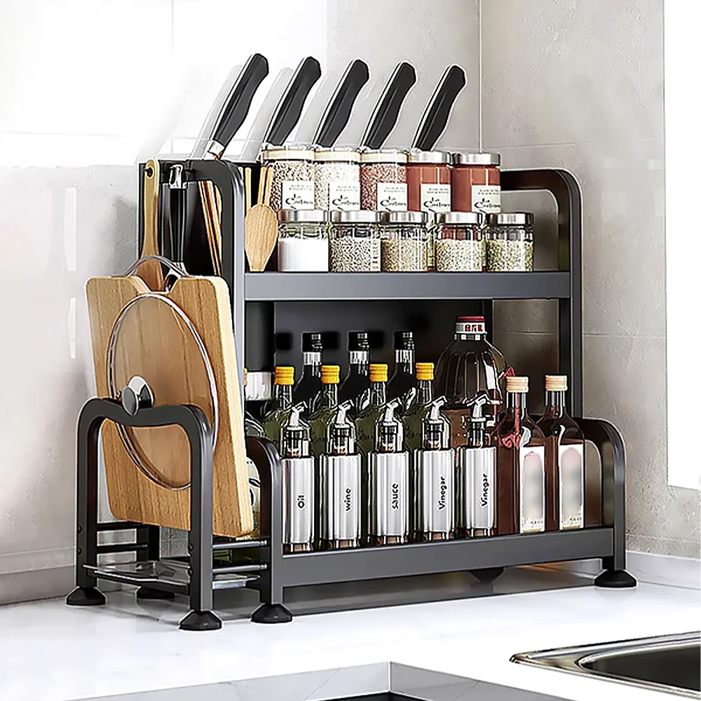 Joybos 2 Tier Kitchen Countertop Organizer Spice Rack With Utensil ...