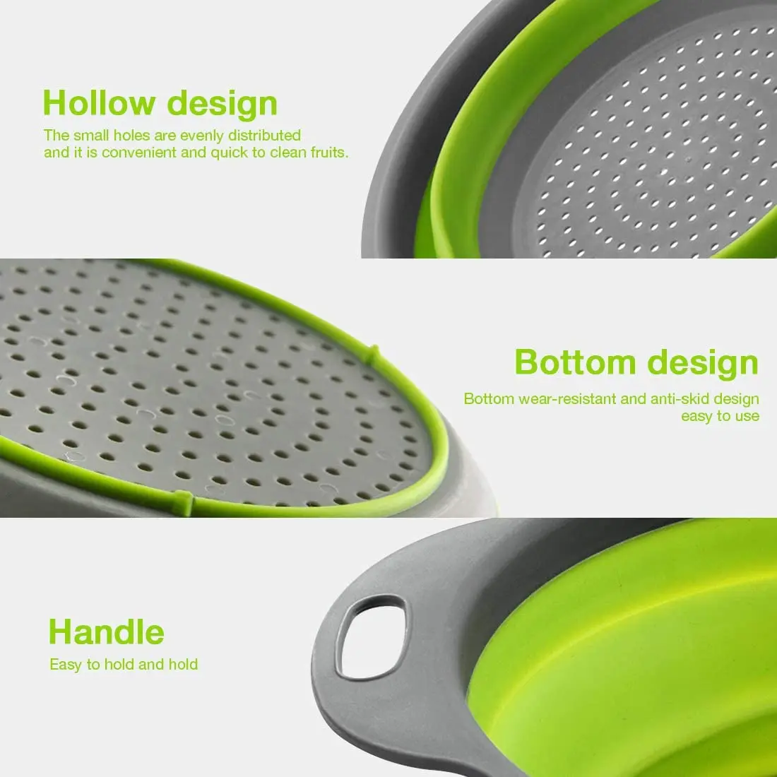 Collapsible Colander Set - Durable Silicone Kitchen Strainers