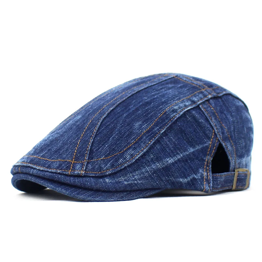 Cotton Washed Denim Beret,Men's Forward Hat,European And American Cross ...