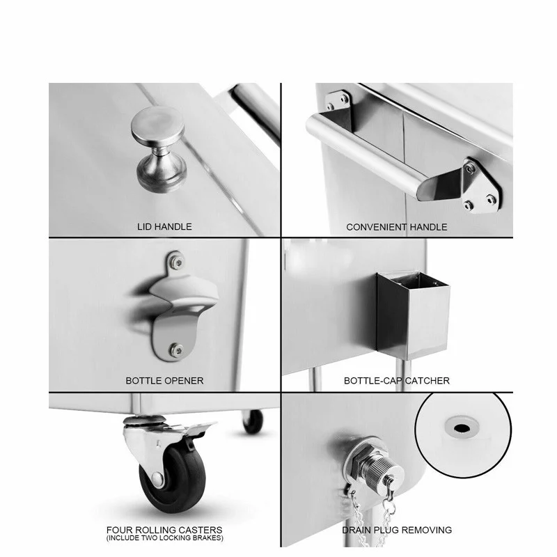 Cooler On Wheels Portable Drink Beverage Bar For Patio Pool Party Ice ...