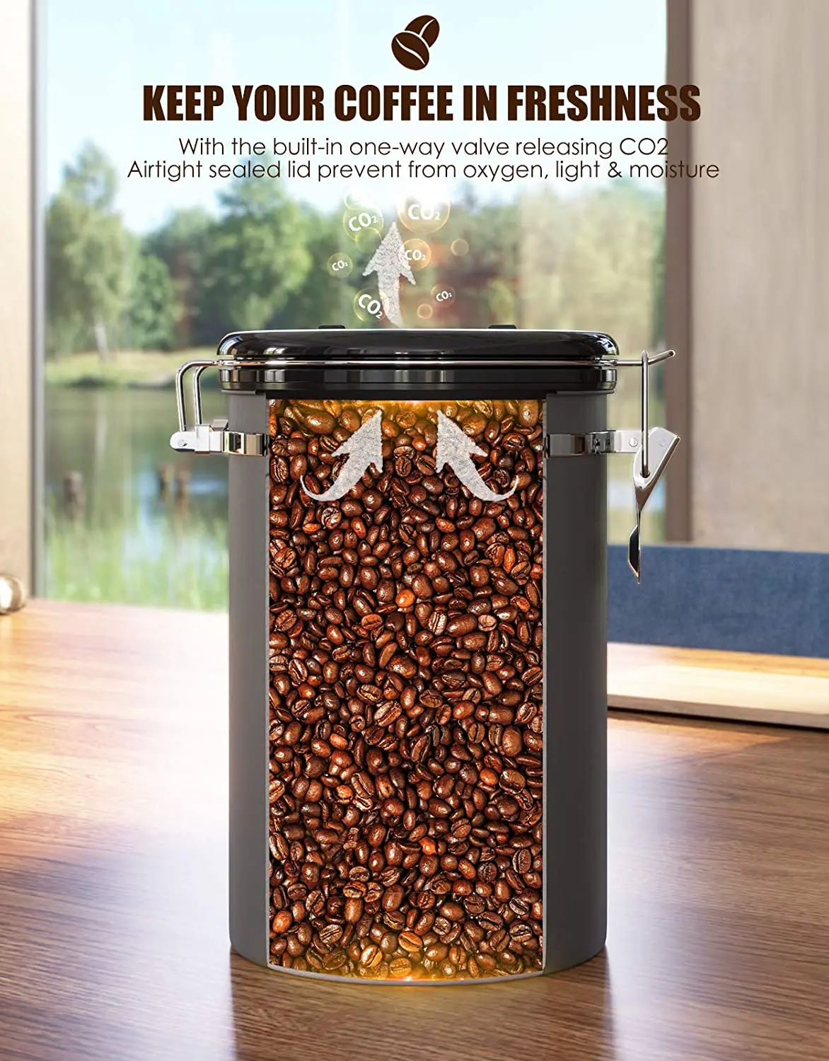 1L Stainless Steel Coffee Canister with Freshness Tracker