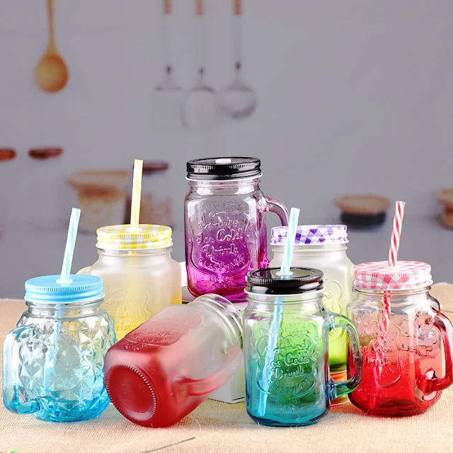 Wholesale Colored Tea Mason Mugs Drinking Glass Cup With Handle And ...