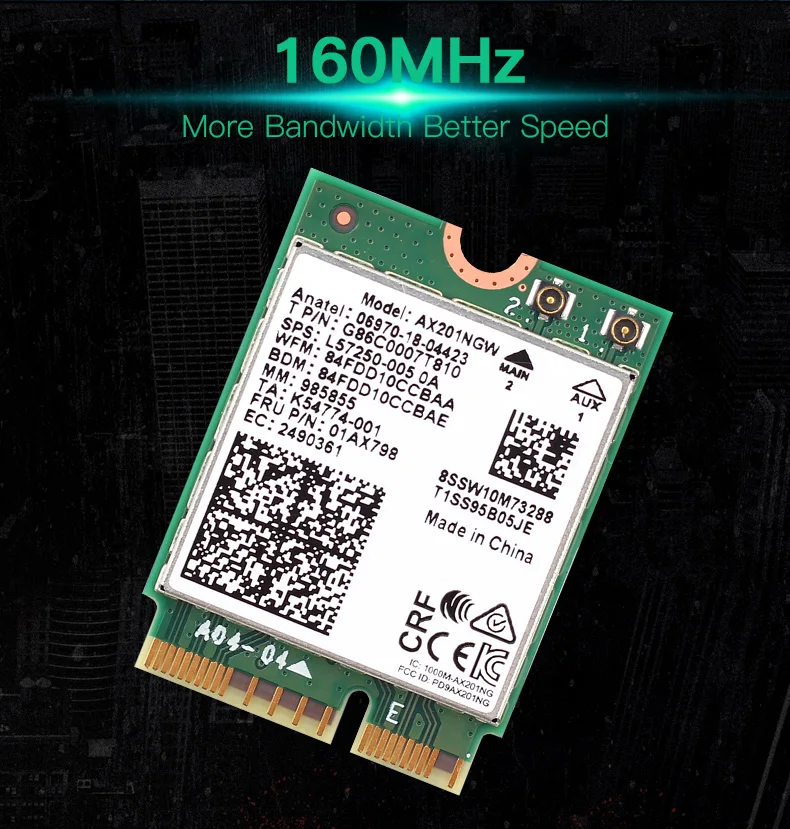 Dual Band 2.4gbps Wireless Adapter for Intel AX201 Desktop Kit