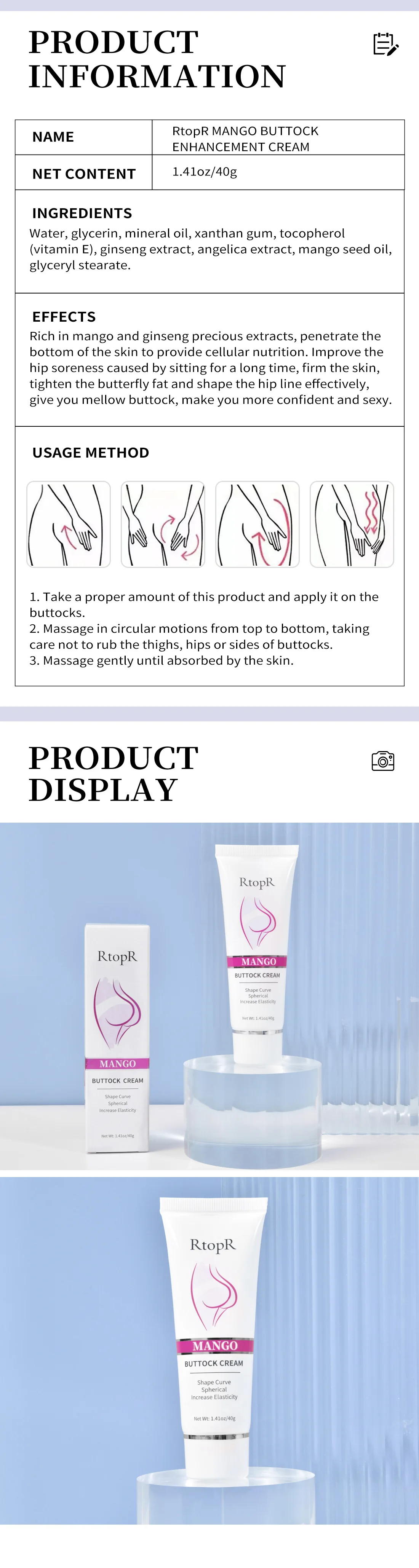 Rtopr Big Buttock Hip up Cream - Instant Lift & Firmness