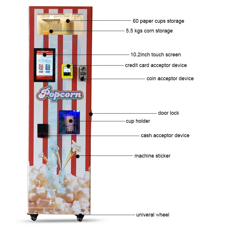 Large Capacity Automatic Popcorn Vending Machine with MDB Payments - OEM