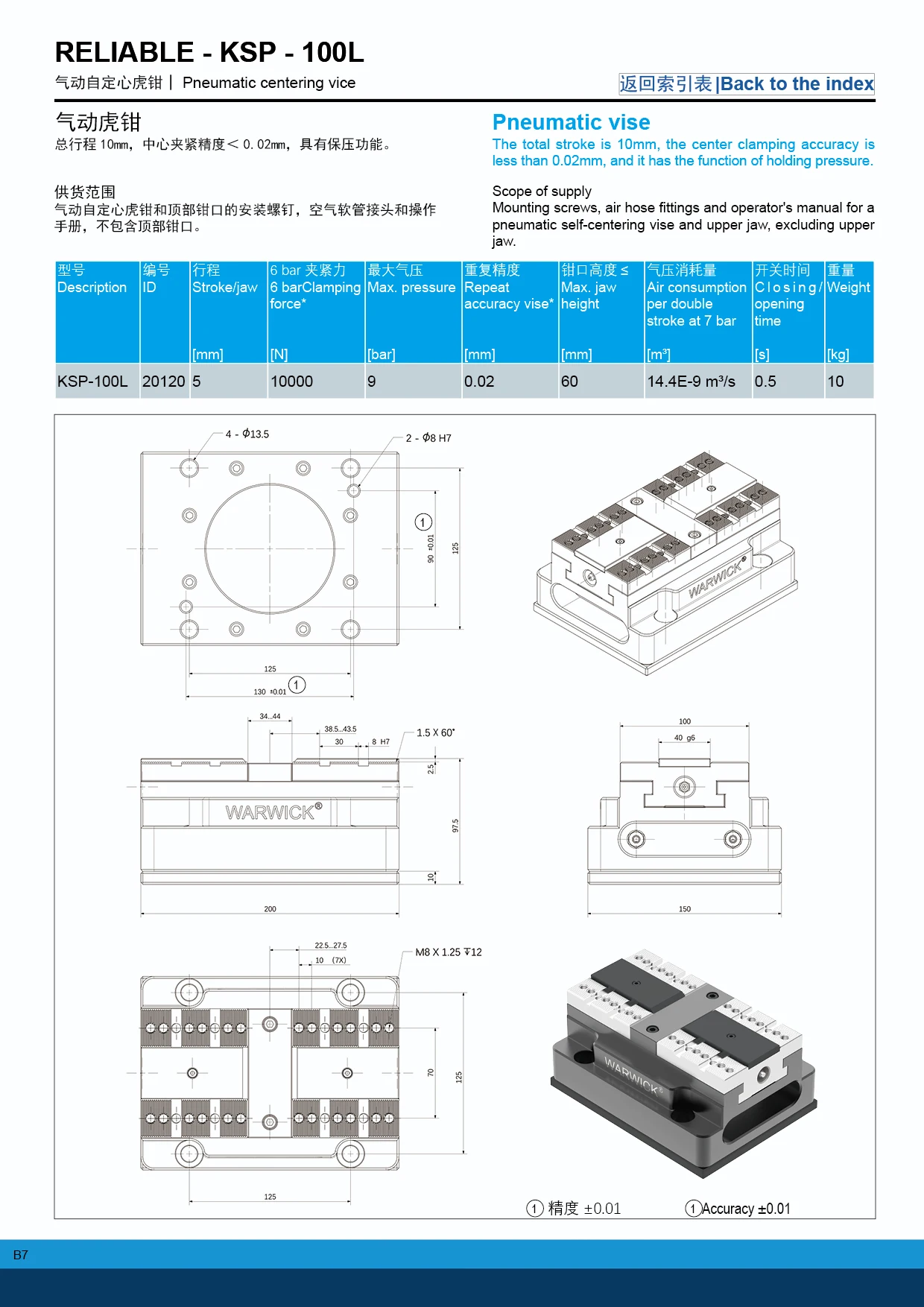 KSP-100 Pneumatic Air Concentric Machine Vise - 100mm Clamping Force ...