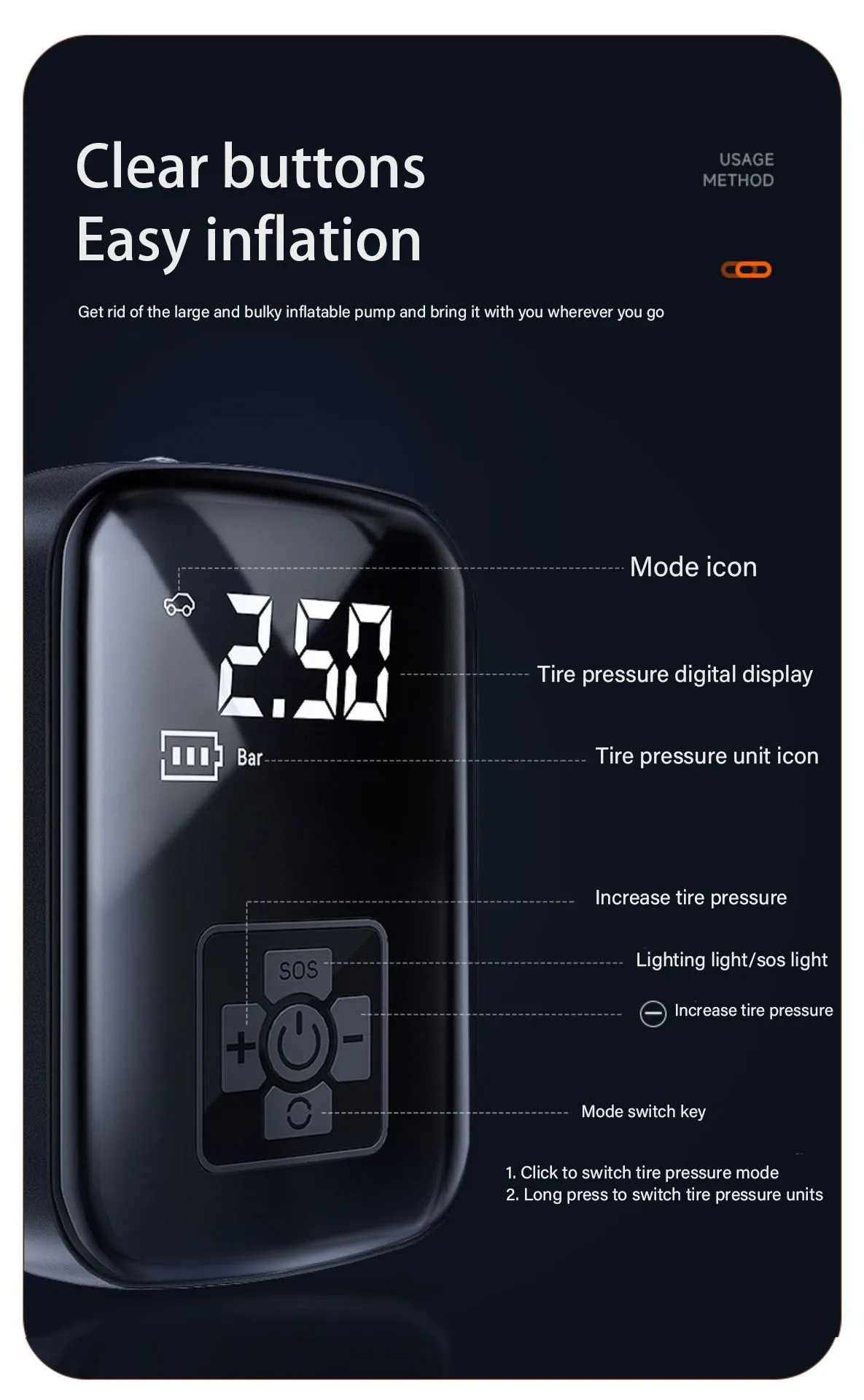 Portable Mini Car Air Pump - Efficient Tire Inflation