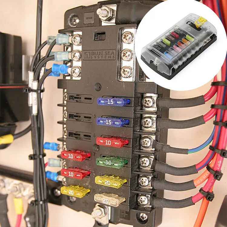 12 Way Negative Busbar St Ato Atc Blade Fuse Block Box Panel Dc 24v 32v With Cover Yellow ...