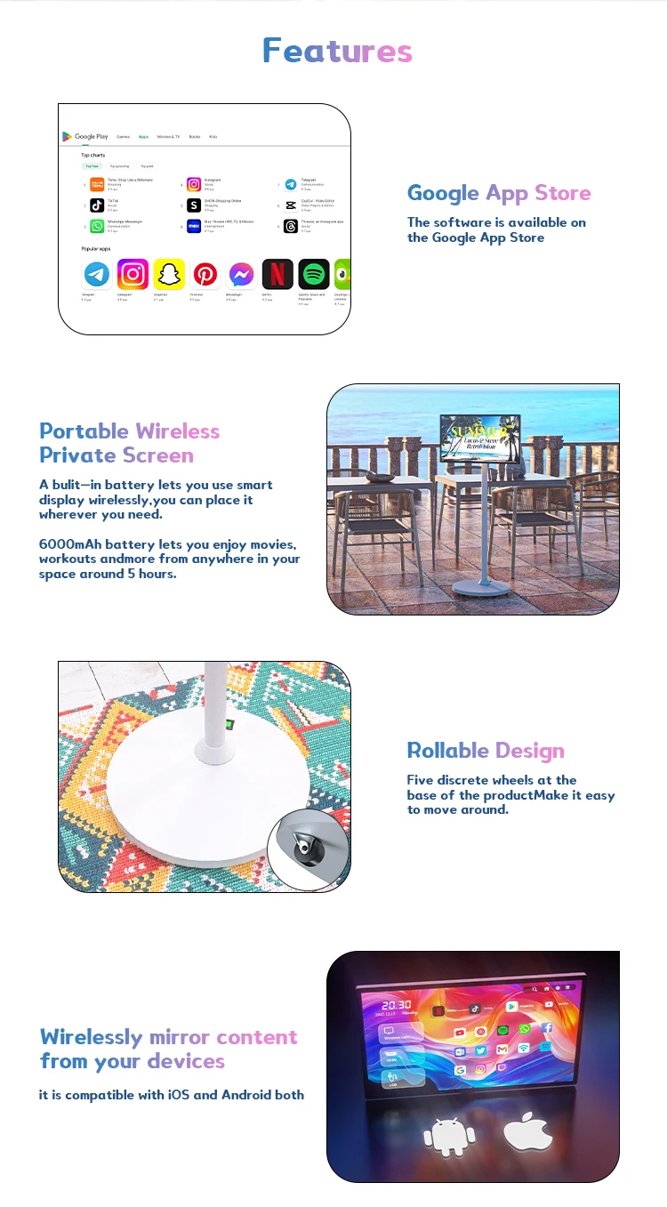 32 Inch Portable Touch Screen Monitor Indoor Lcd Wireless Display Smart ...