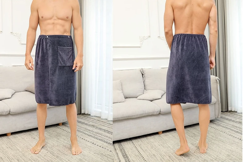 Men's Bath Towel - Soft, Quick-Dry Microfiber Skirt Pockets
