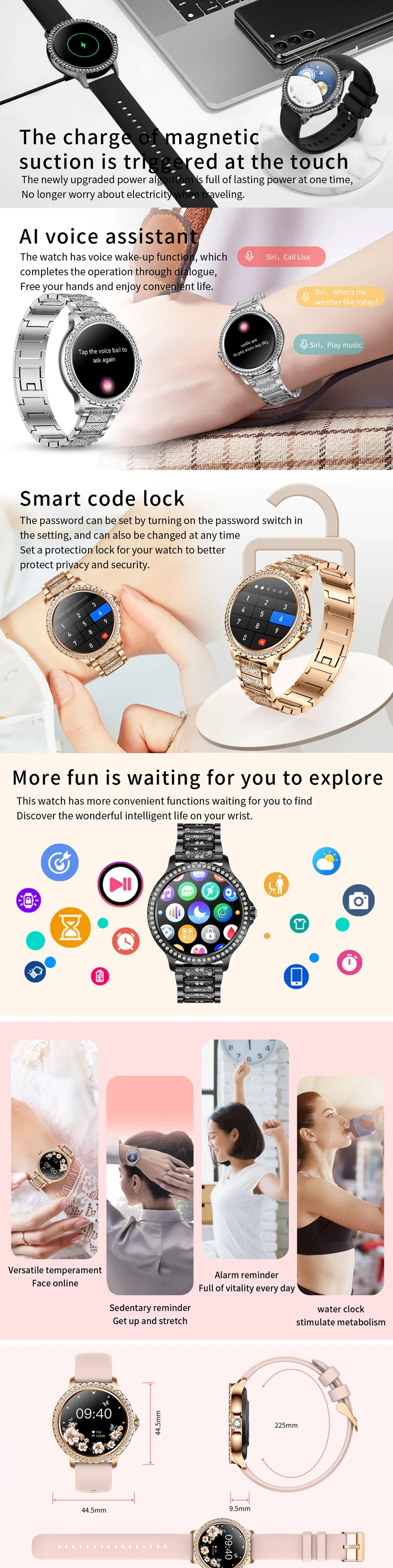 2023 Karenm Popular Women's I58 Smart Watch Diamond 1.32 Inch Female Fitness Bracelet Smartwatch ...