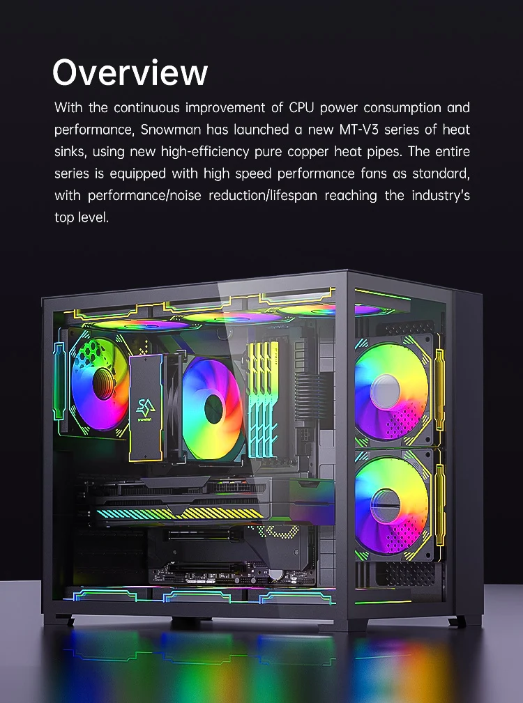 Snowman Cpu Cooler with 4 Heat Pipes - RGB Fans & Efficiency