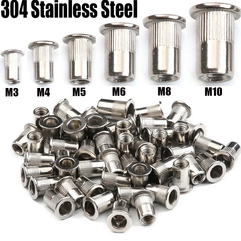 304 Stainless Steel Rivets Nuts Insert Flat Head Threaded Nut Riveter ...