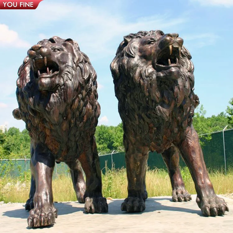 Antique Copper Animals Sculpture - Life Size Bronze Lions