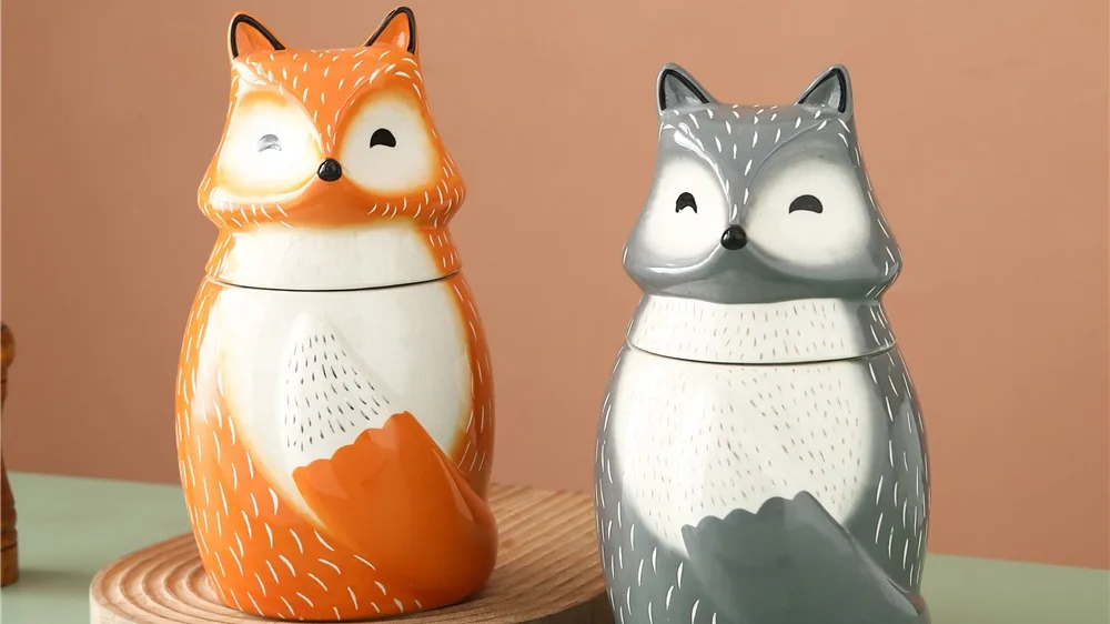 Custom Cartoon Hand-painted Ceramic Animal Shape Cookie Jar Fox Shaped ...