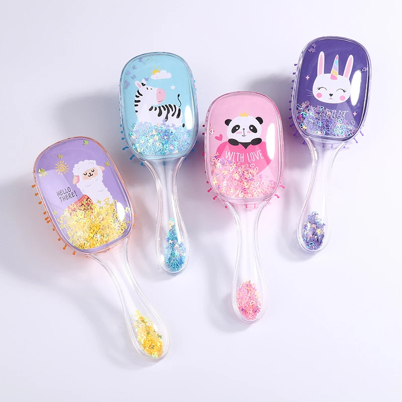 Portable Transparent Cute kids Cartoon Pattern Hair Brush With Sequin ...