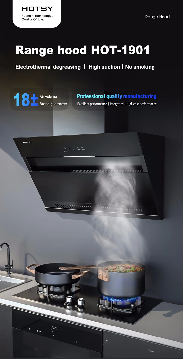 Hotsy Hot-1901 New Smart Range Hood Kitchen Chimney Range Hood Fan Motor High Quality Modern ...