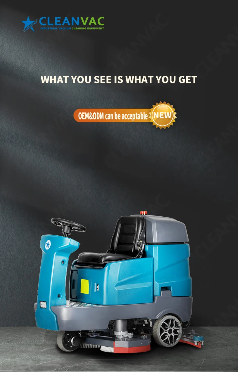 CLEANVAC Industrial Ride on Floor Scrubber with Battery