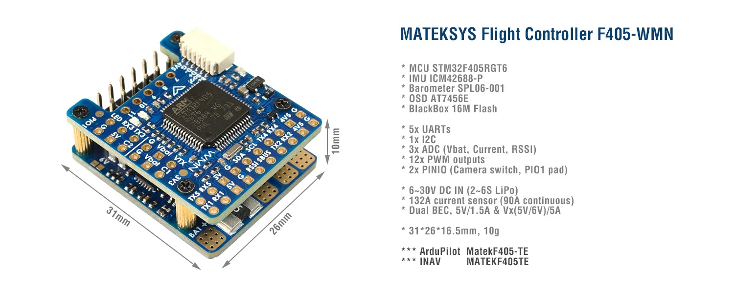 Osd Dual Bec 132A Current Sensor 2-6S Inav F405-Wmn Flight Controller ...