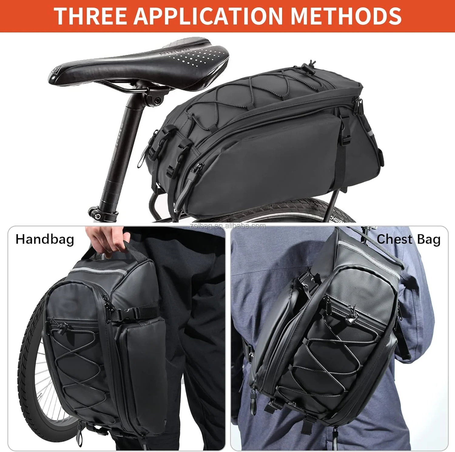 Custom Waterproof Bike Rear Rack Bag With Adjustable Shoulder Strap ...