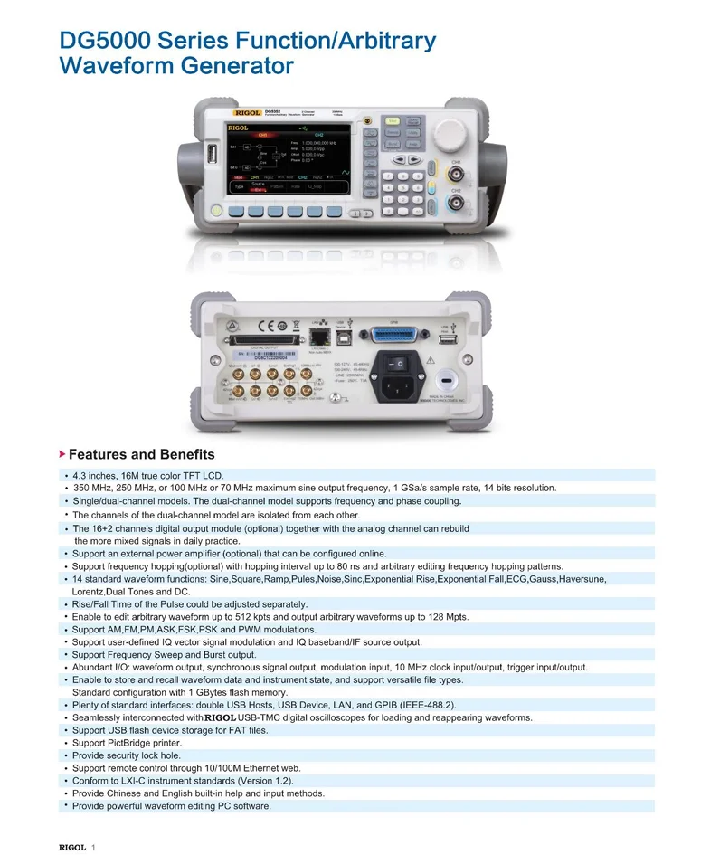 Rigol Dg5252 Arbitrary Waveform Generator With Frequency Hopping & Usb ...