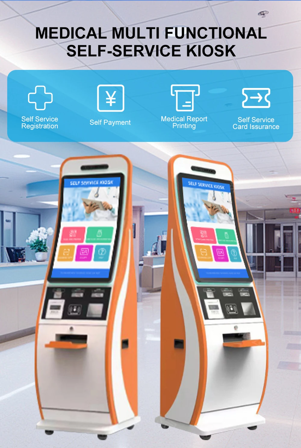 New Design Hospital Curved Screen Display Kiosk Medical Report Printing ...