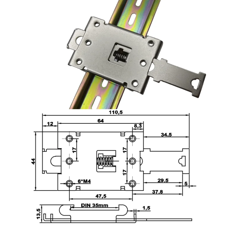 Miniature 35mm DIN Rail Clip Bracket Silvery/Black Epoxy Protected Snap ...