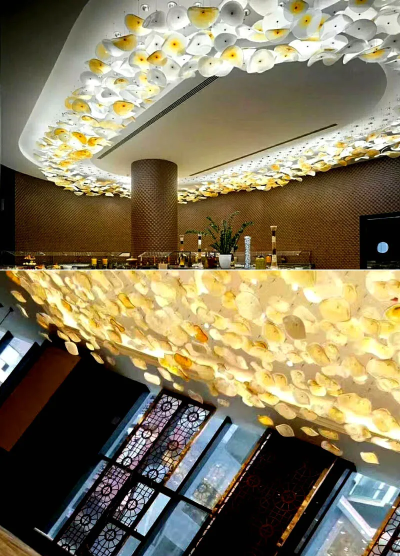Custom Glass Art Pendant Light - Lotus Leaf Ceiling Lamp