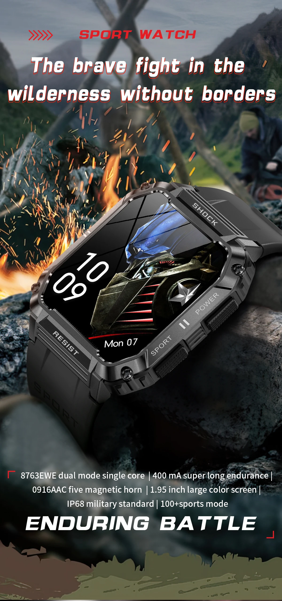 IP68 Waterproof Sports Watch HM33 - Multifunctional Adventure Smart Watch