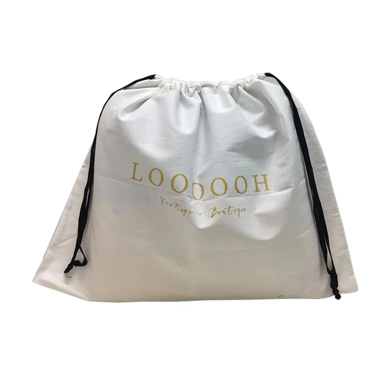 White Canvas Drawstring Bag Custom Logo Printed Dust Proof Personalized ...