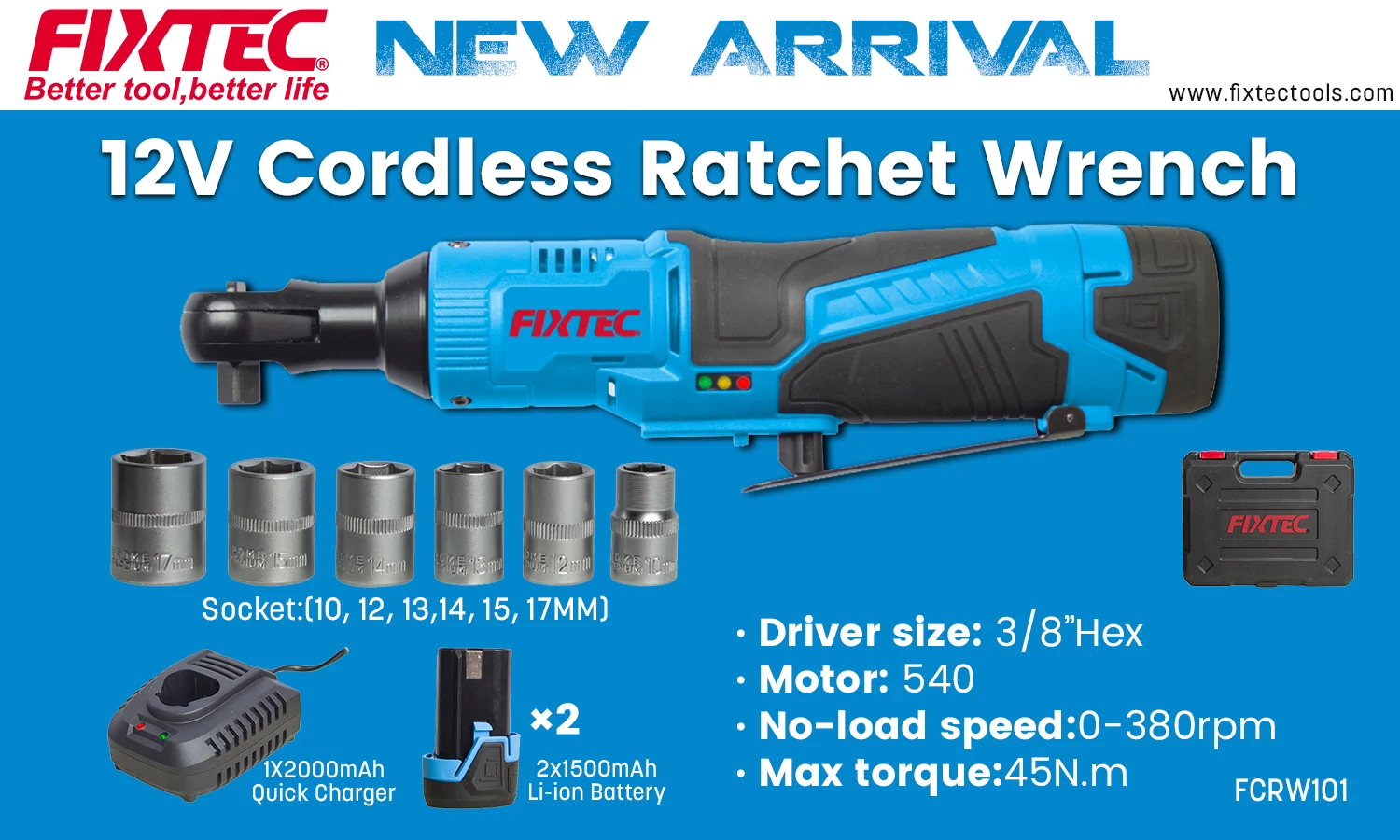 Fixtec 3/8" Square Head Spanner Set Rechargeable Battery Electric 12v ...